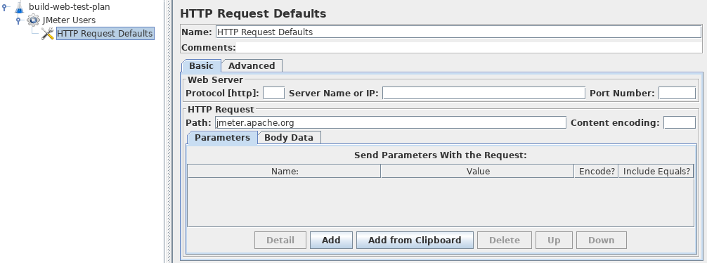 Documentation: Illustration for completed HTTP Request Defaults element ...