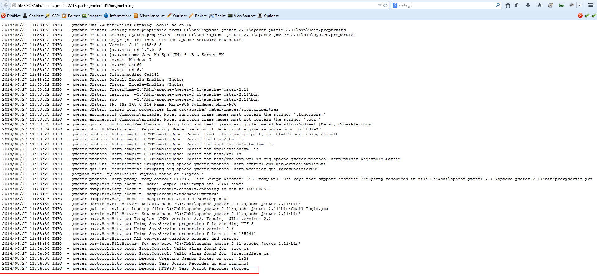 User is asked to install ApacheJMeterTemporaryRootCA.crt certificate ...