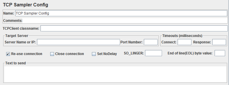 TCP Sampler, additions of "Close Connection", "SO_LINGER" and "End of line(EOL) byte value ...